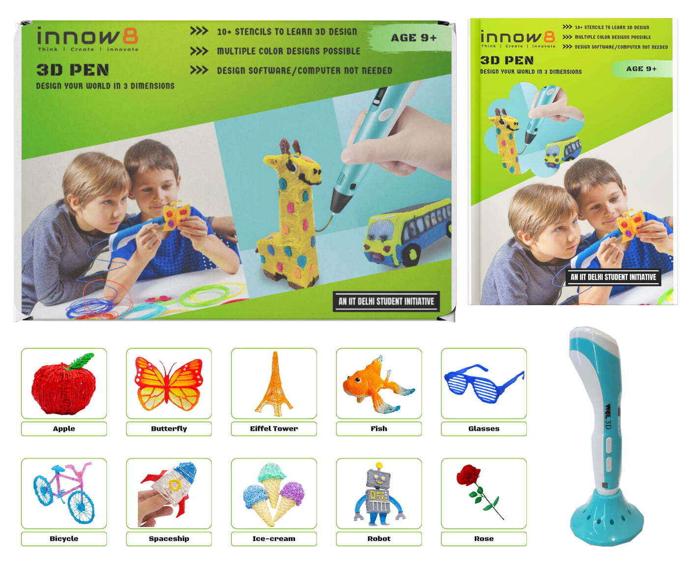 3D Pen Kit with 10 Stencils | Create 3D Art & Models | Perfect for Kids ...